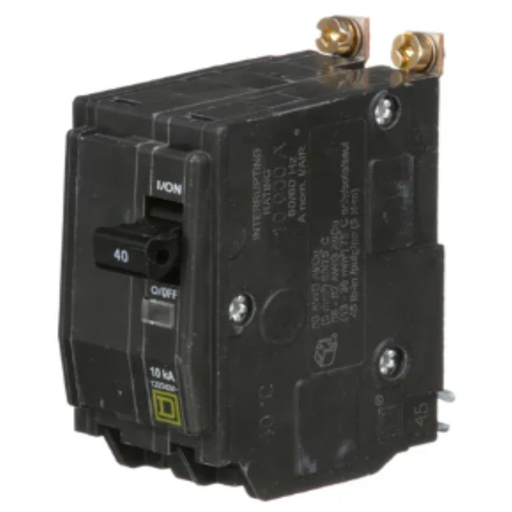 Interruptor termomagnetico QOB, 2 polos, 40A, 10kA, 120-240V, atornillable, color negro ...
