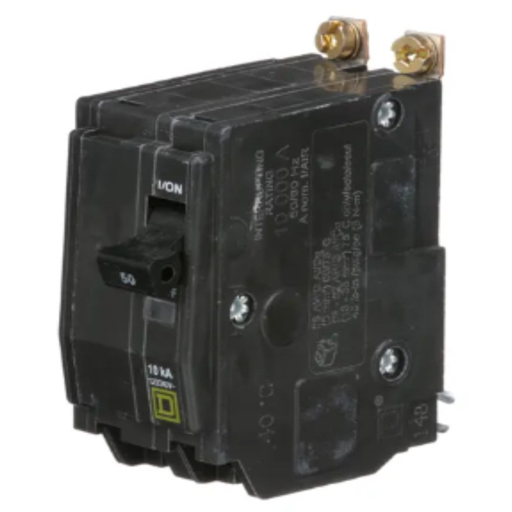 Interruptor termomagnetico QOB, 2 polos, 50A, 10kA, 120-240V, atornillable, color negro ...