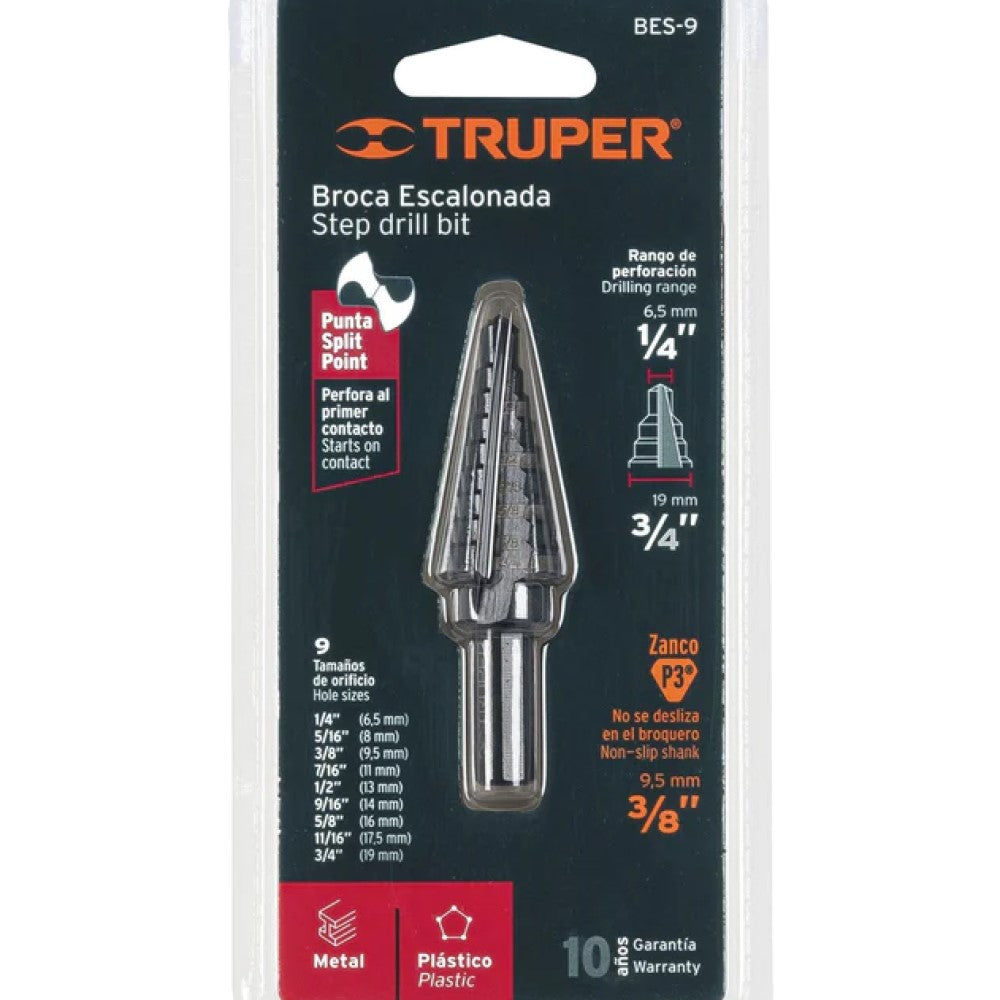 Broca escalonada oxido negro, de 9 escalones, de 1/4 a 3/4 de pulgada ...