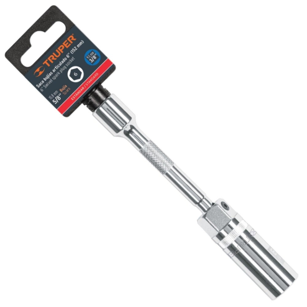 Dado para bujias para cuadro de 3/8 de pulgada, articulado de 5/8 de pulgada, con extension de 6 ...