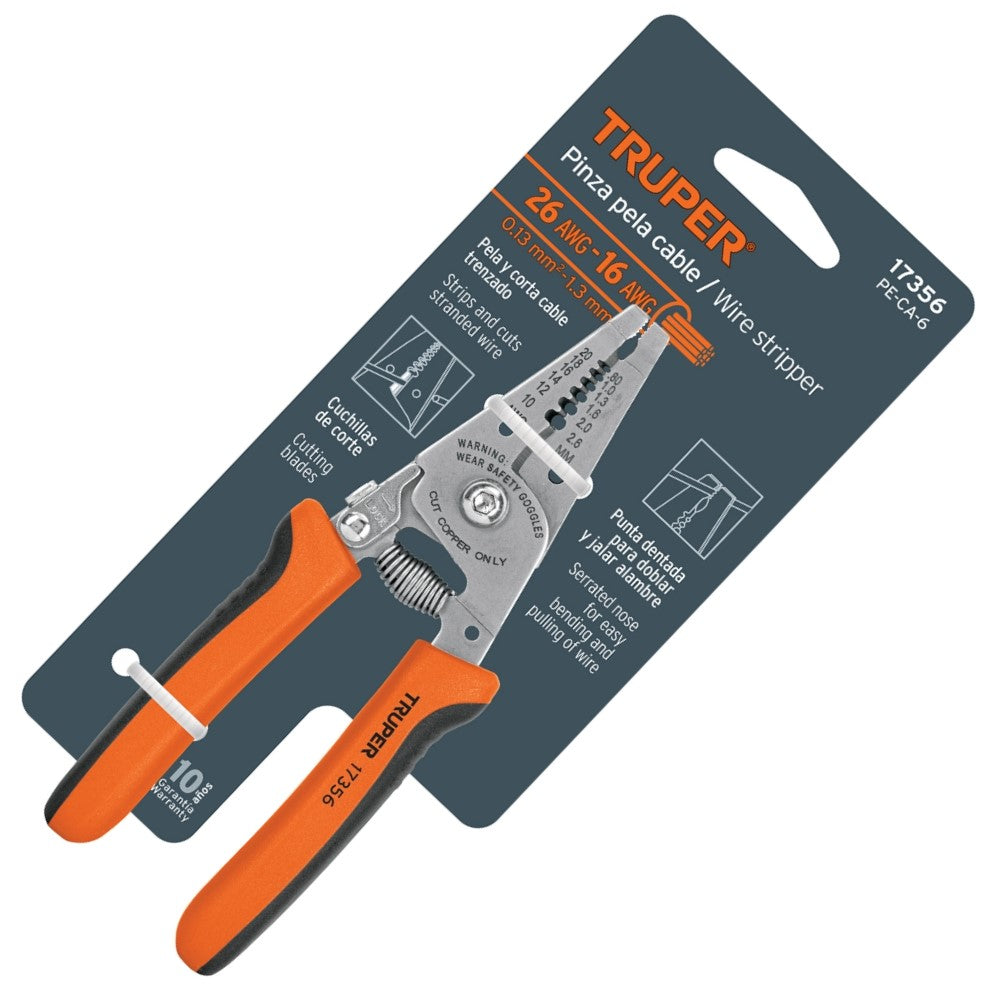 Pinza de 6 pulgadas, pela cables de calibre 22 a 10 AWG, TRUPER. – Lumi ...