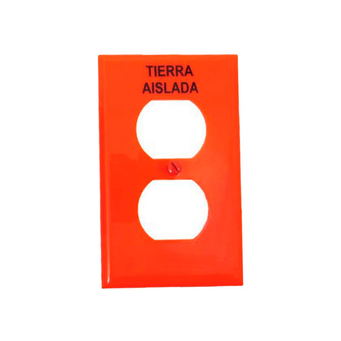 Placa para contacto duplex en color naranja con leyenda TIERRA AISLADA ...