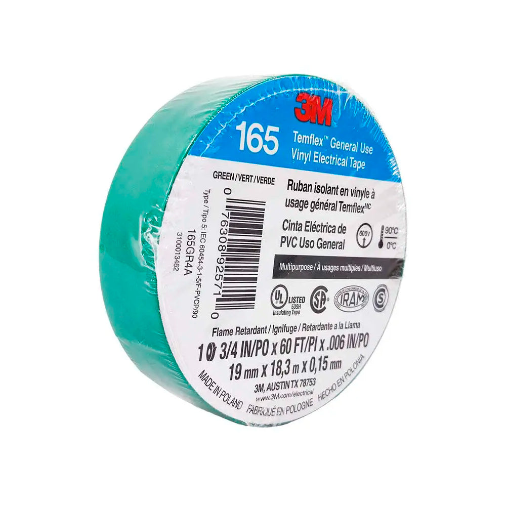 Cinta temflex 165 en color verde 19 mm x 18 metros – Lumi Material ...