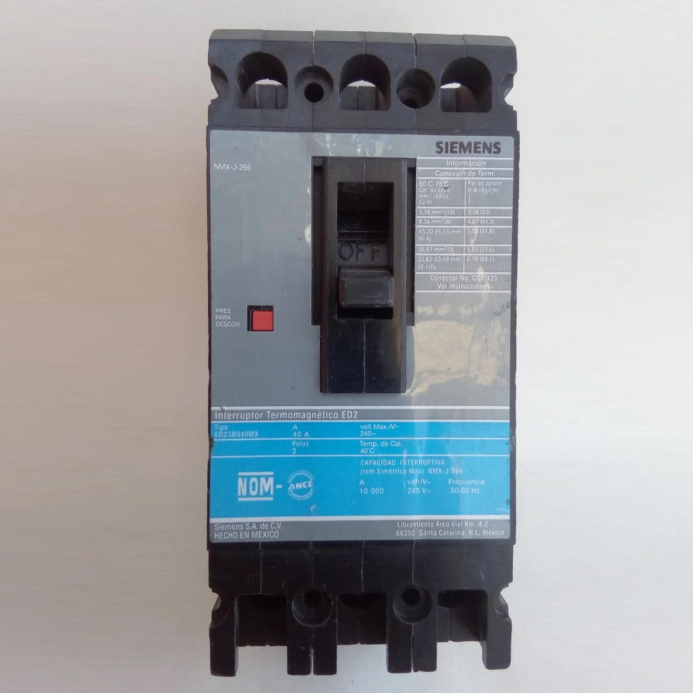 Interruptor termomagnetico ED23B050MX, 240V, 3X50A, SIEMENS. – Lumi ...