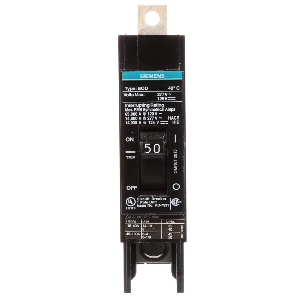 Interruptor automatico atornillable serie BQD, 1 polo, 240V, 50A ...