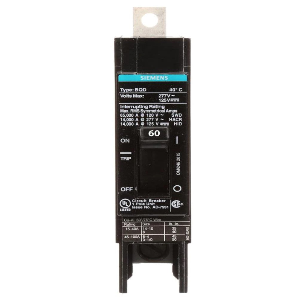 Interruptor automatico atornillable serie BQD, 1 polo, 240V, 60A ...