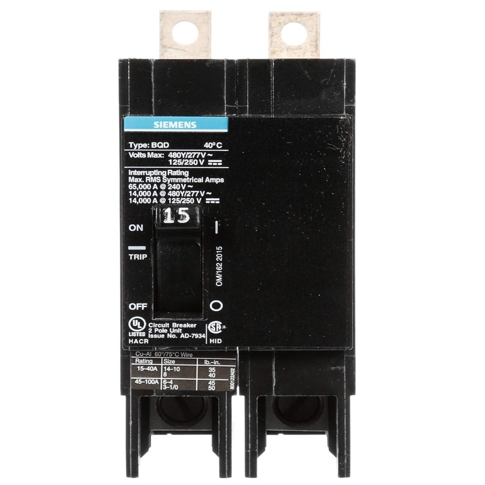Interruptor automatico atornillable serie BQD, 2 polos, 480V, 15A ...