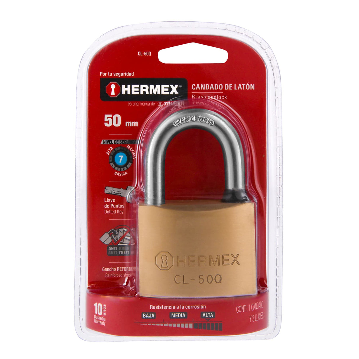 Candado Laton 50mm Gancho Corto Llave de Puntos Hermex 43301 – Lumi ...