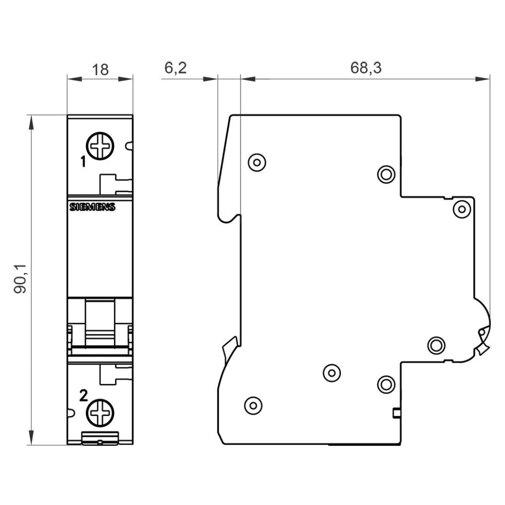 Interruptor termomagnetico 5SL61027CC, para riel DIN, 1 polo, 220-440V ...