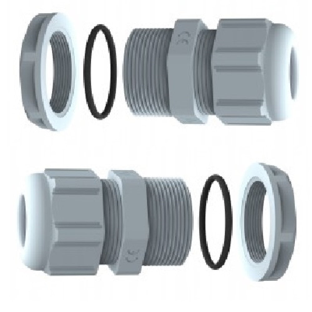 Conector glandula pared gruesa, rosca PG16, serie RAL7035. – Lumi Material Electrico