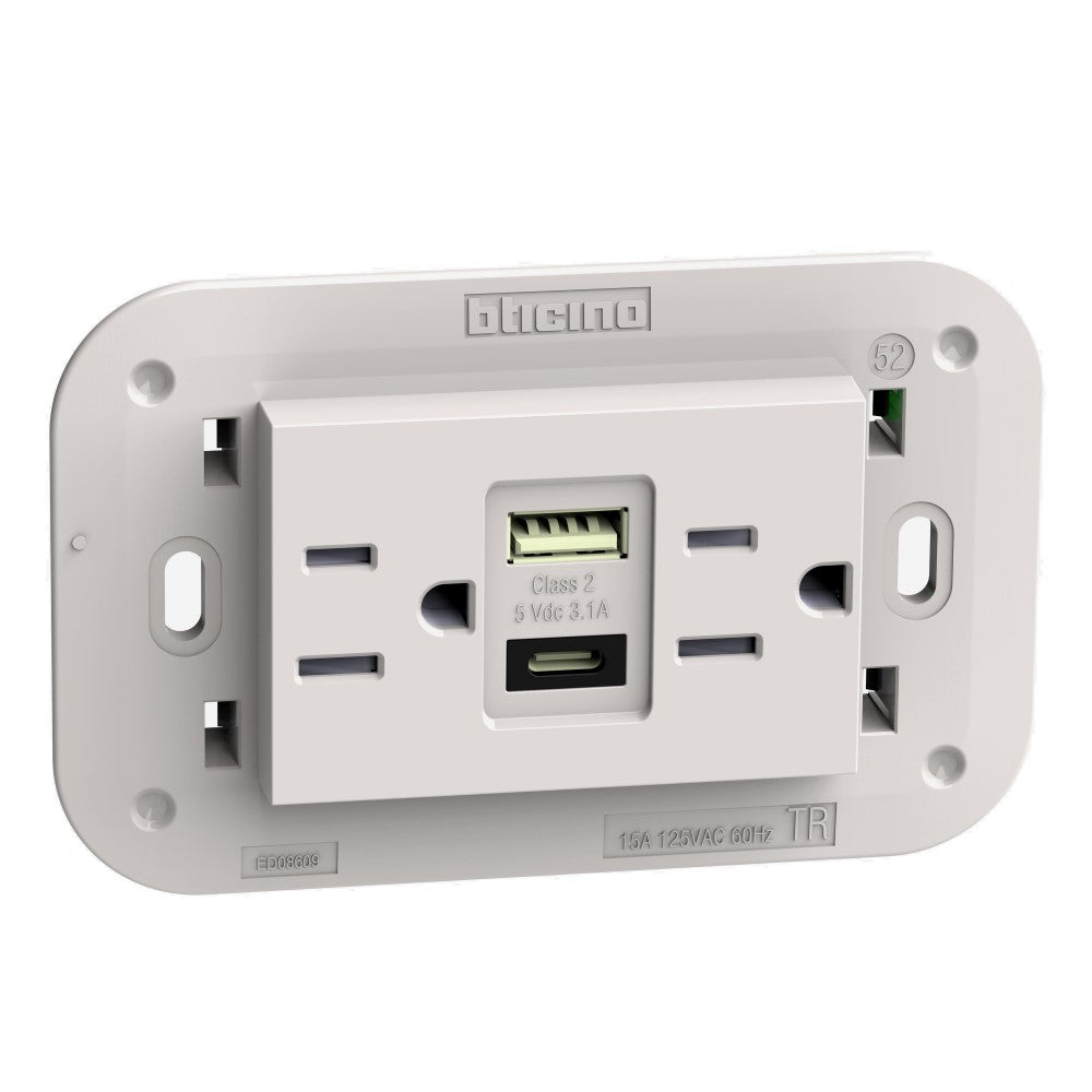 Contacto duplex de 2 polos + tierra, con conector USB doble, con ...