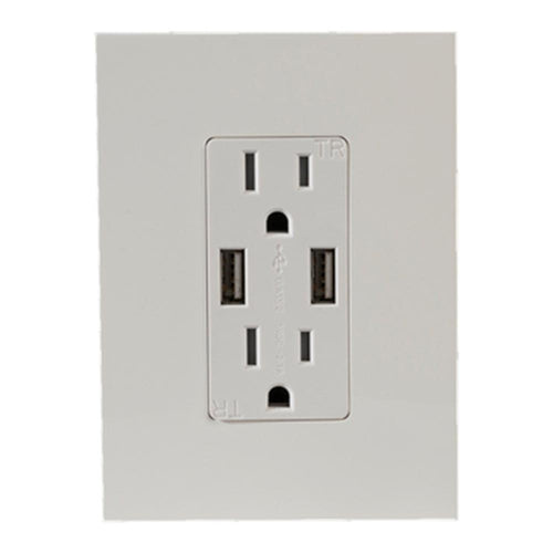 Contacto duplex + 2 tomas usb con Placa – Lumi Material Electrico