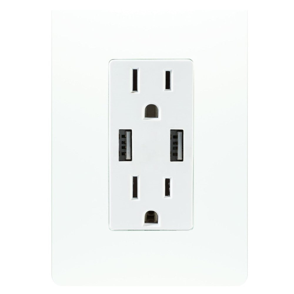 Contacto duplex con tierra y 2 puertos de USB, mecanismo color blanco y ...