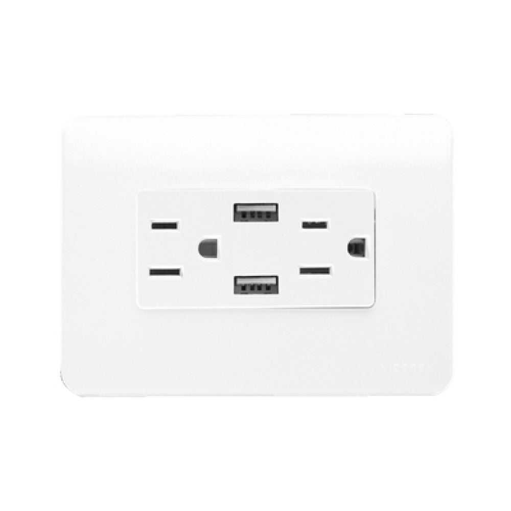Contacto duplex con tierra y 2 puertos de USB, mecanismo color blanco y ...