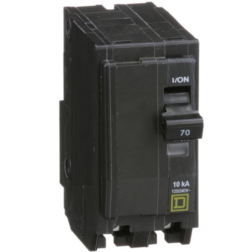 Interruptor termomagnetico mini, 2 polos, 70A, 10kA, 120-240V, enchufable, color negro ...