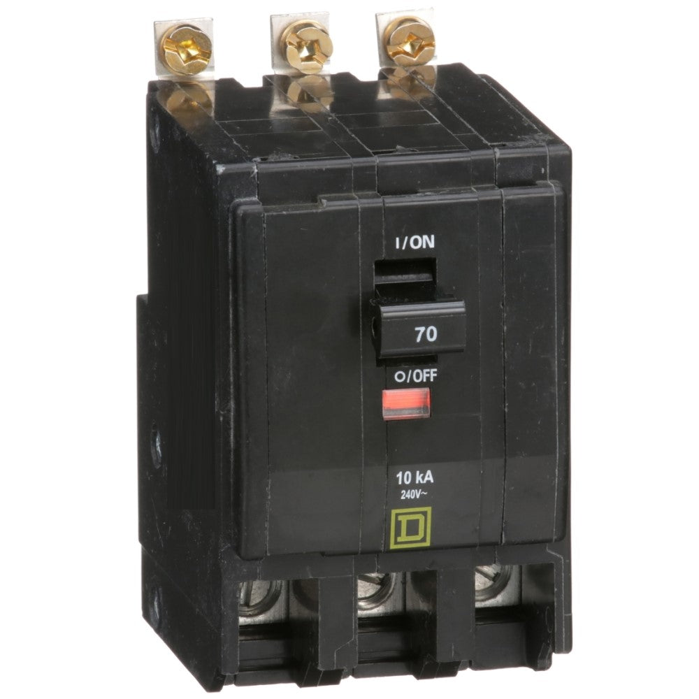 Interruptor termomagnetico QOB, 3 polos, 70A, 10kA, 120-240V, atornillable, color negro ...