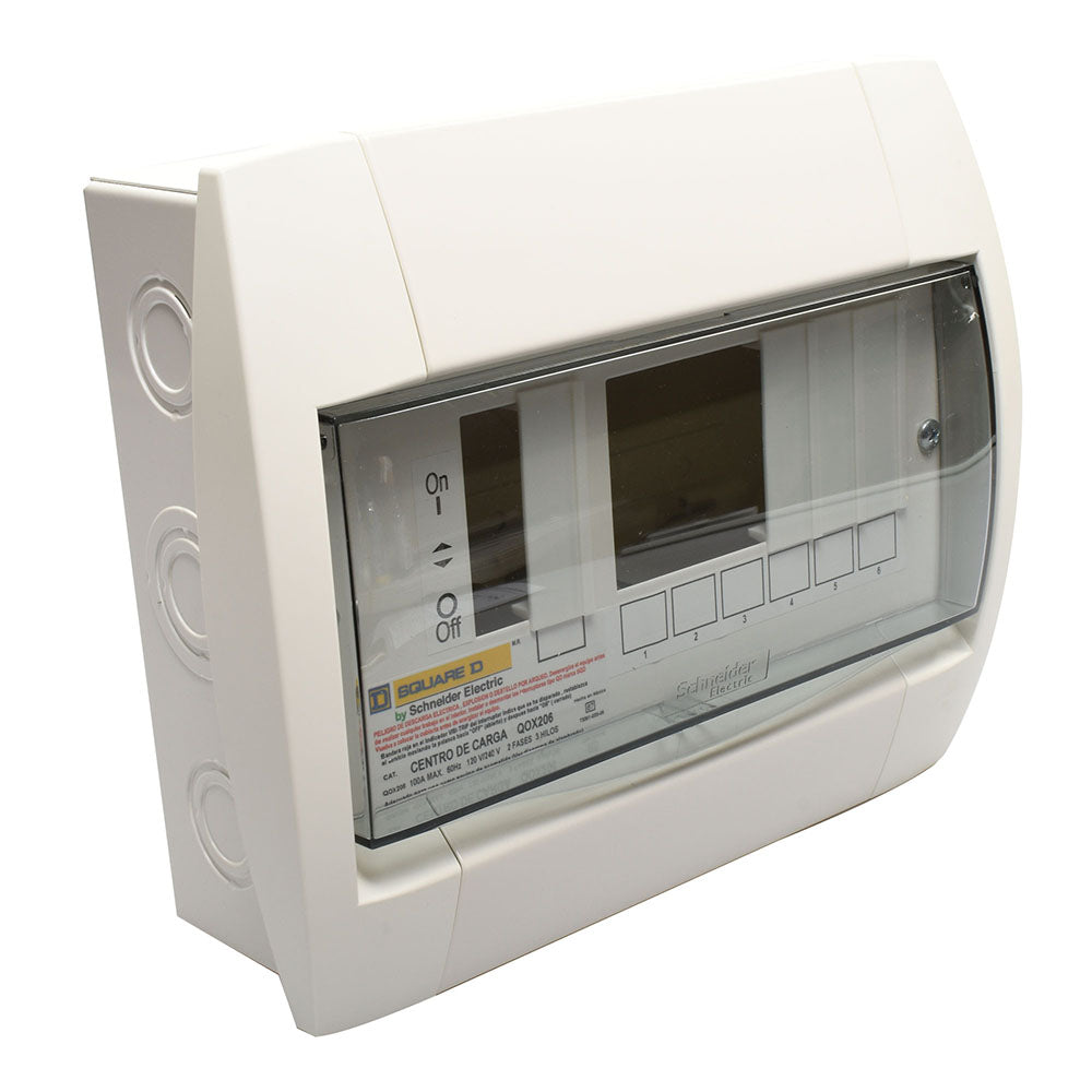 Centro de carga QOX SQUARE D, de 100A, 2 fases, 3 hilos, 2+6 polos, NEMA1, para sobreponer en ...